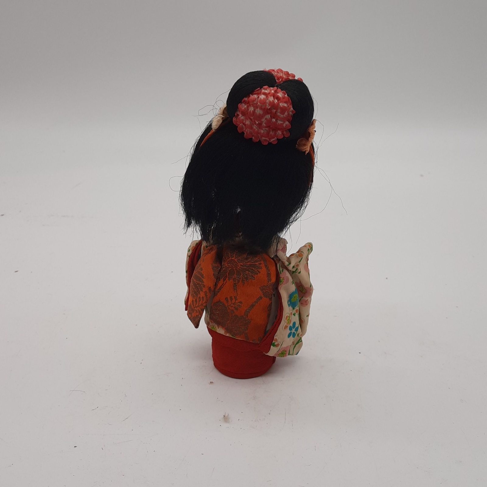 Vintage Japanese cloth doll pastel floral silk kimono ornate hair ...