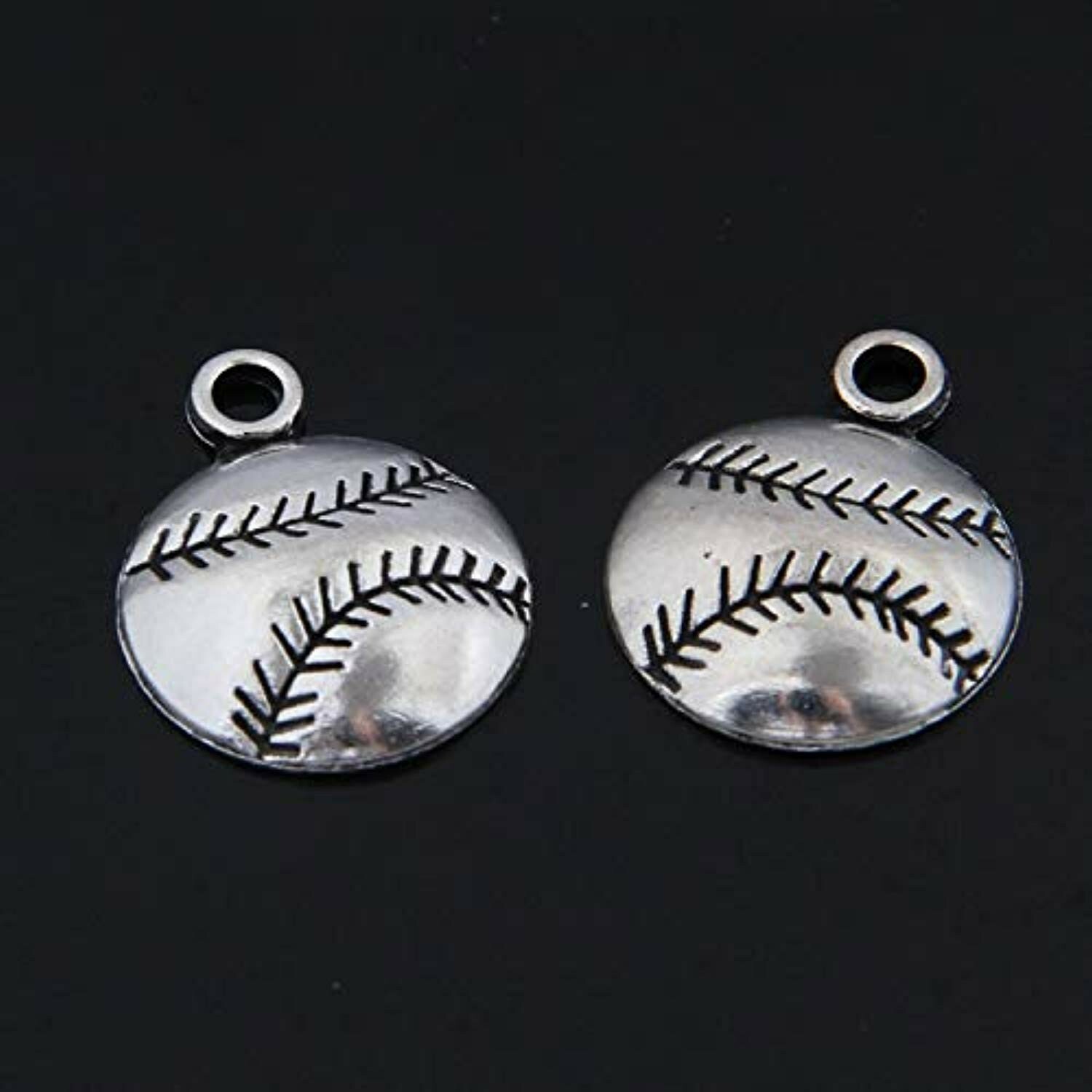 8 Baseball Charms Antiqued Silver Softball Pendants Sports Jewelry ...