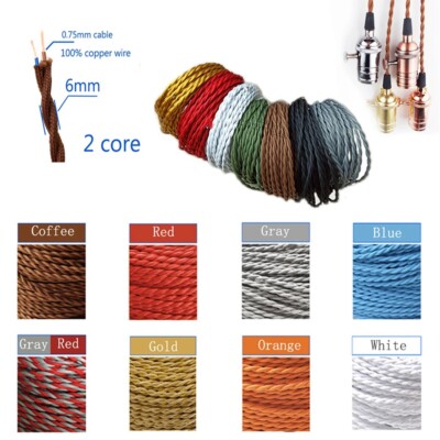 2 Core Twisted Vintage Wire Cord Retro Style Woven Braided Electrical ...