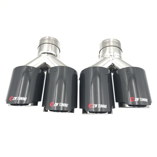 2PCS ID:2.5" OD:3.5" Exhaust Tip Glossy Carbon Fiber Dual Pipe Quad ...
