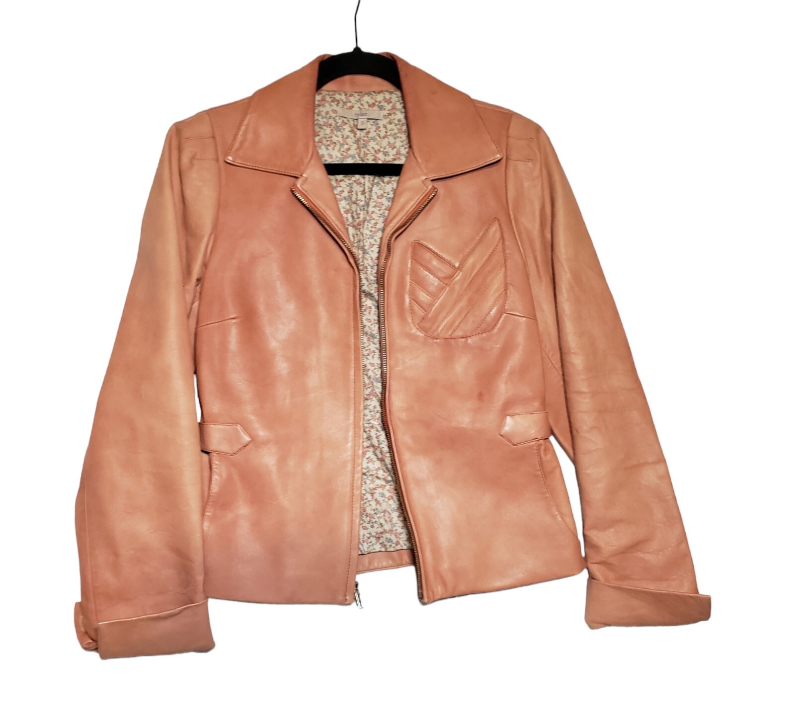 tyler. Vintage Pink Peach Leather Jacket quilted pock… - Gem