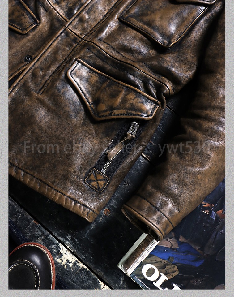 Full-grain Washed Aged Teacore Horsehide Men's M65 Safari Genuine ...