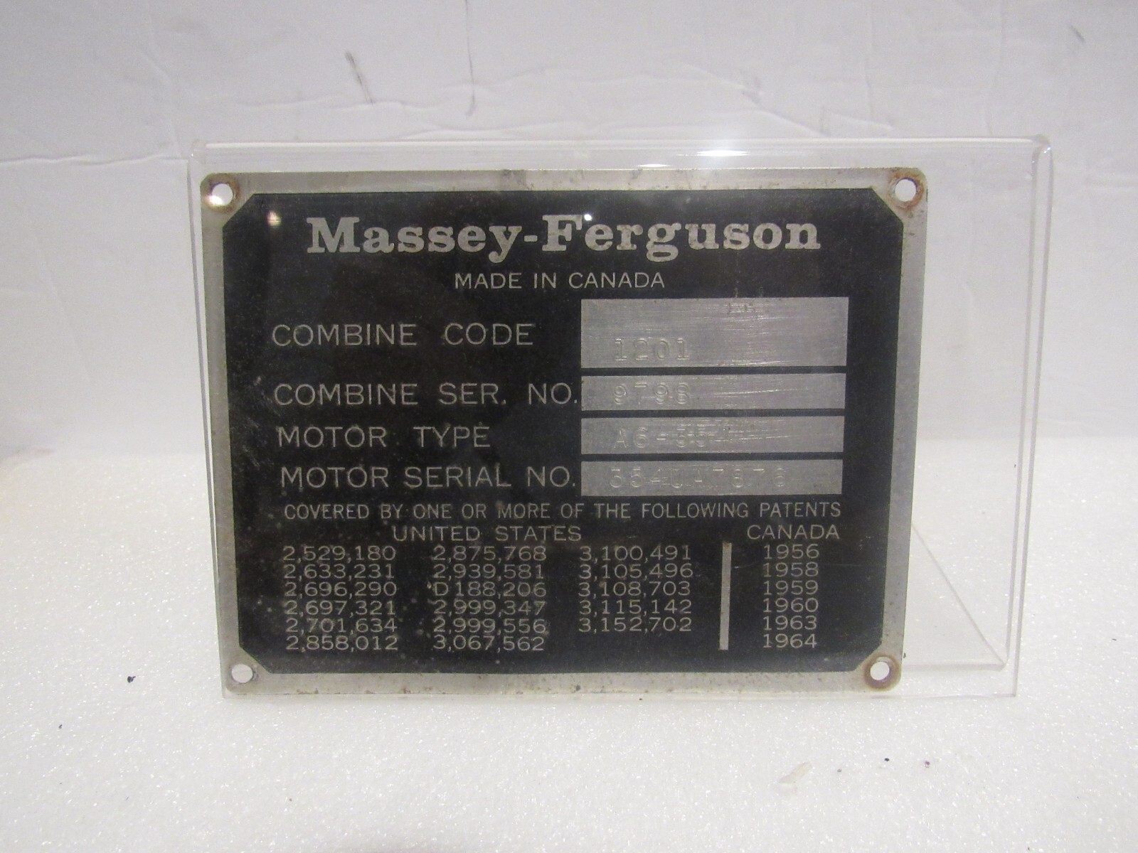 Vintage Massey-Ferguson Agriculture Metal Specification Plate Codes ...