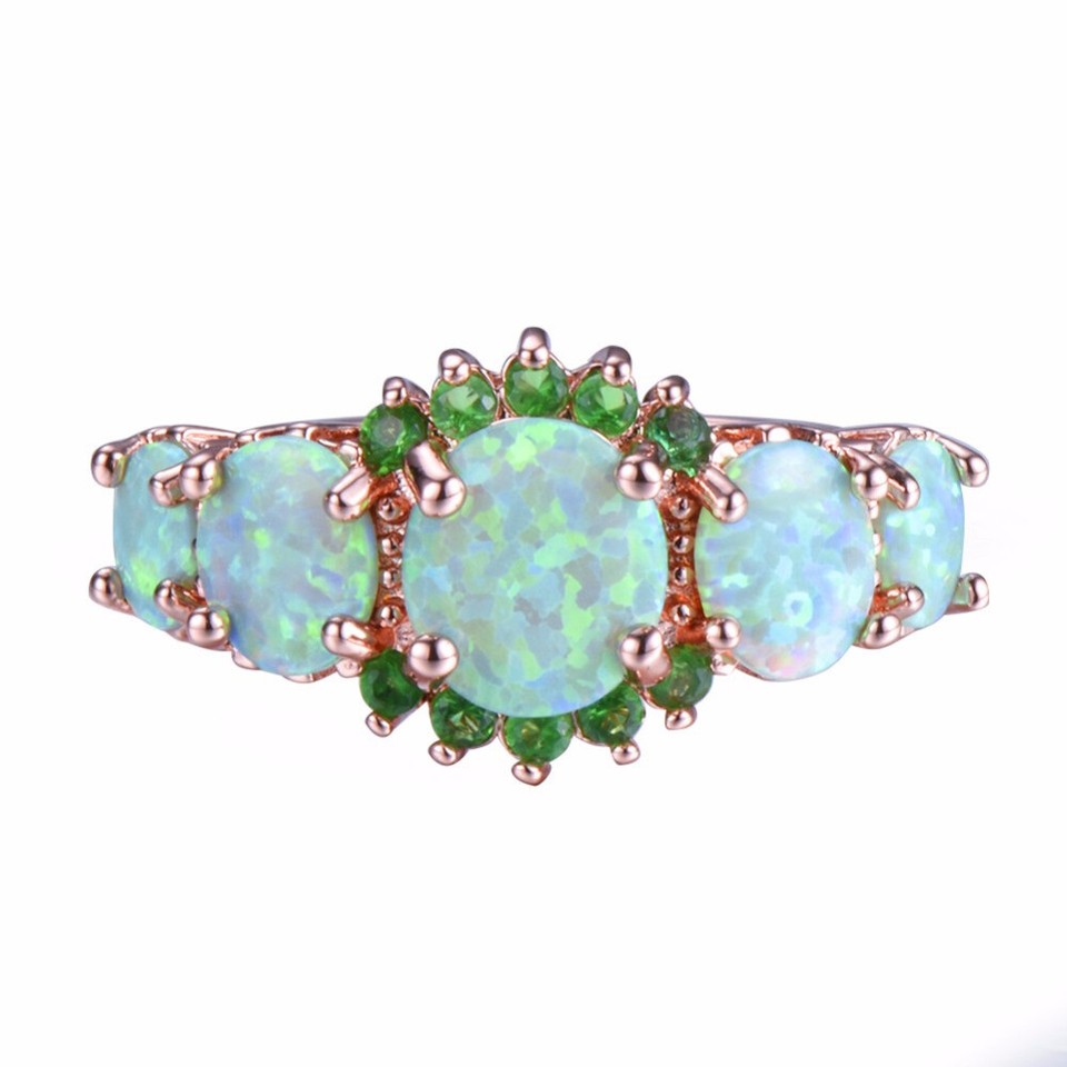 ARSKRO Hawaiian Rose Gold Green Opal Rings Sliver Opal Rings For Women ...