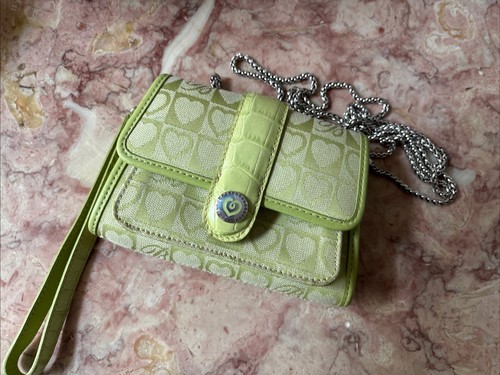 Brighton Mini Wallet Chain Strap Crossbody Wristlet Bag Green Canvas ...
