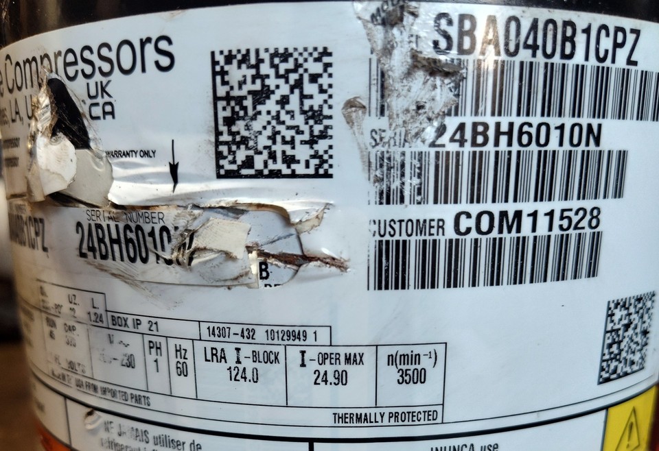 2024 - COM11528 - SBA040B1CPA, 4 ton, Scroll compressor, 220V, R-410a ...