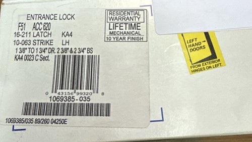 SCHLAGE ENTRANCE LOCK, F51 ACC 620 Left Lever | eBay