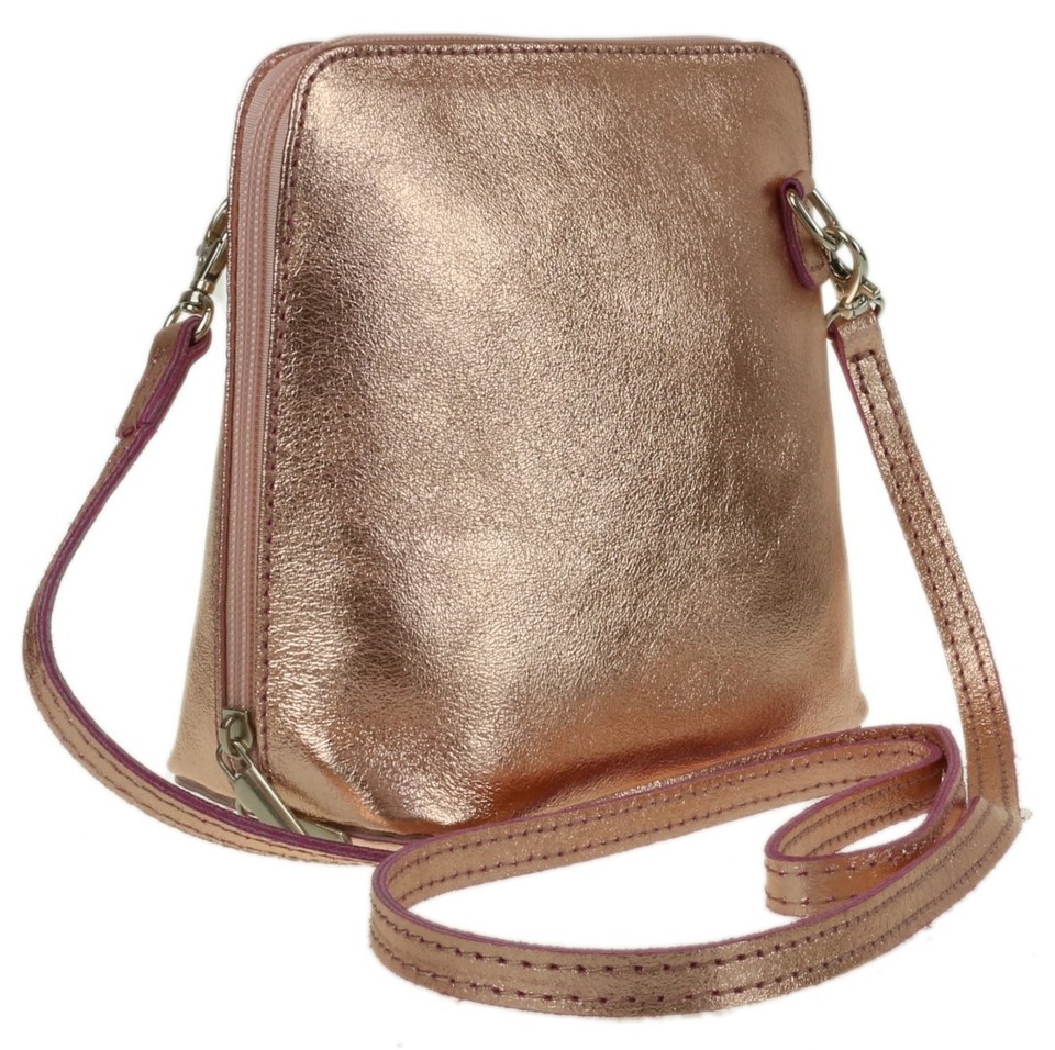 Small Genuine Real Leather Metallic Vera Pelle Cross Body Shoulder Bag ...