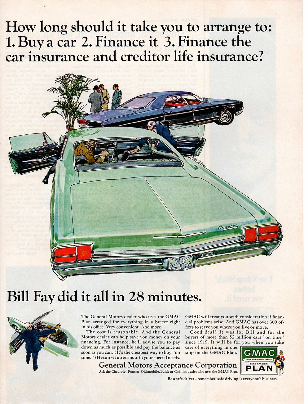 Vintage advertising print Car General Motors GMAC Plan 1966 Bill Fay ...