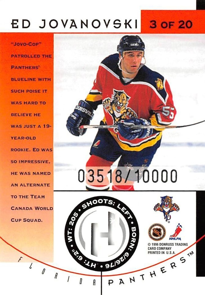 1996-97 Donruss Hit List #3 Ed Jovanovski /10000 | eBay