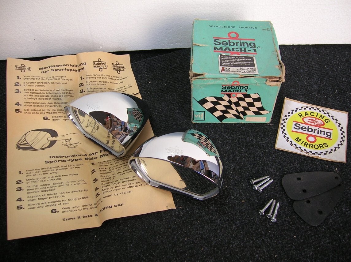 FULL SET SEBRING MIRRORS FERRARI PORSCHE 356 550 911 MB BMW VINTAGE ...