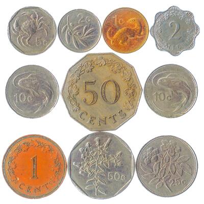 10 DIFFERENT MALTESE COINS. MONEY FROM MALTA. OLD CURRENCY: CENTS MILS ...