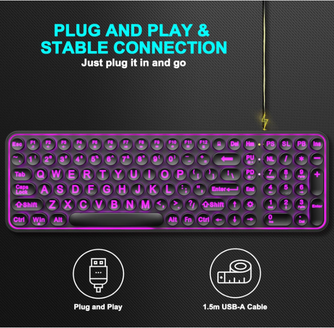 Large Print Backlit Keyboard, Wired USB Lighted Computer Keyboards with ...