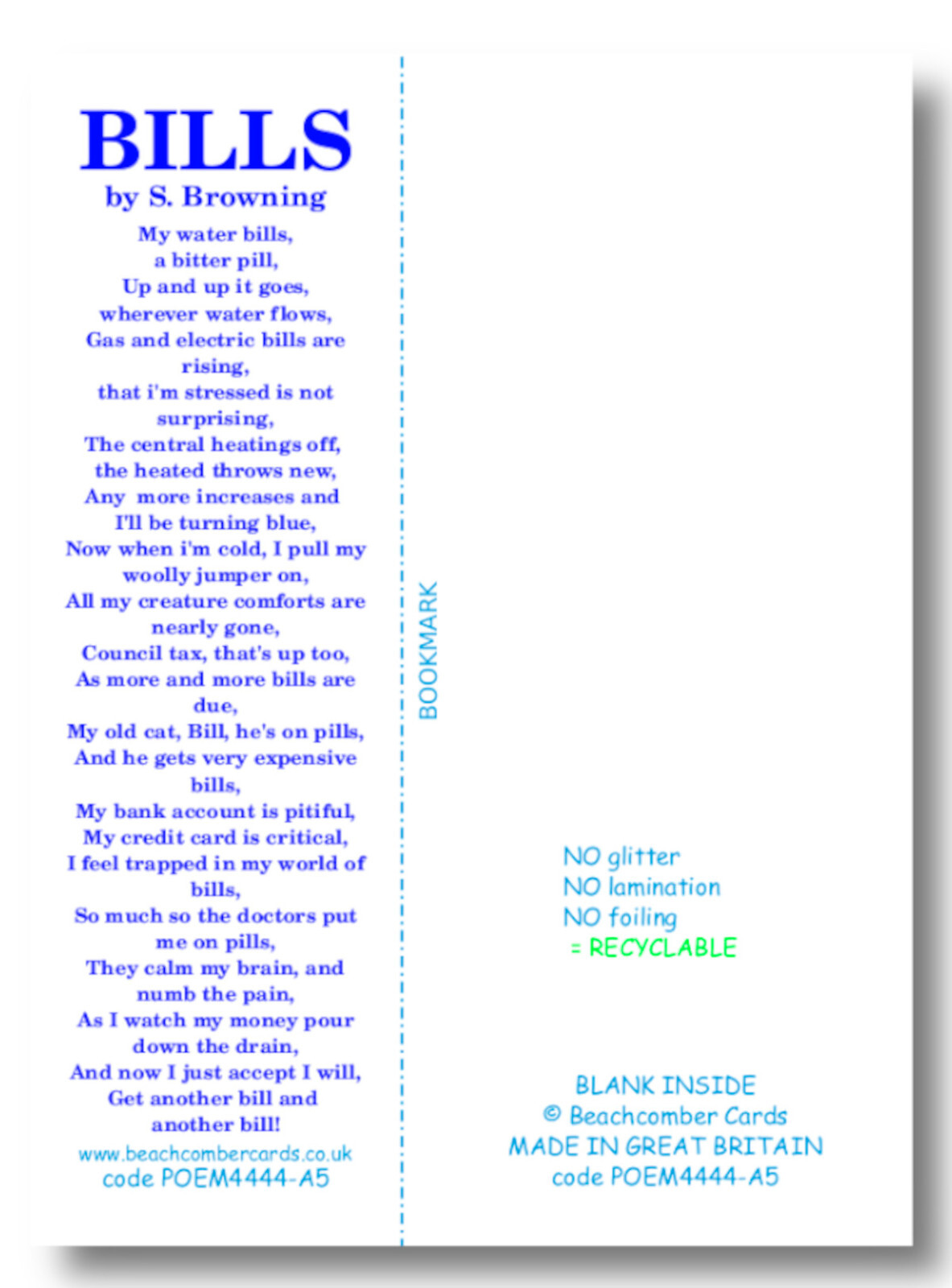 BILLS POEM greeting card by S. Browning, Beachcomber Cards | eBay UK