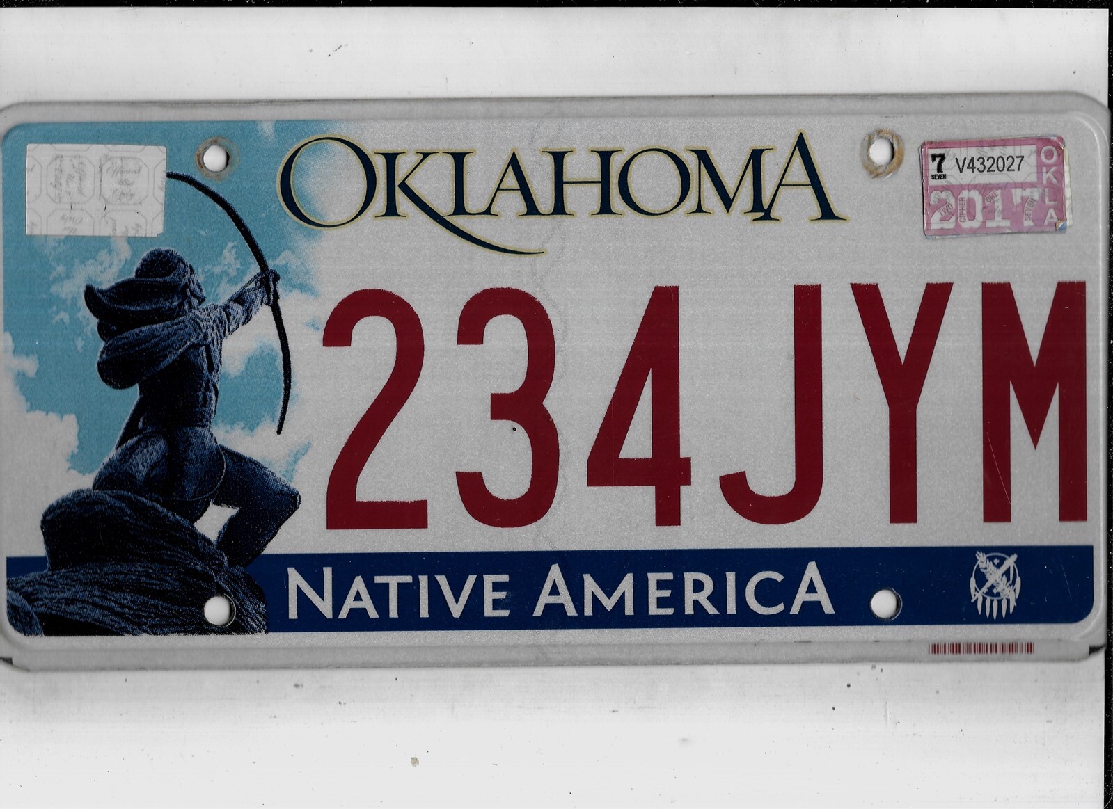 OKLAHOMA passenger 2017 license plate "234 JYM" ***GREER*** | eBay