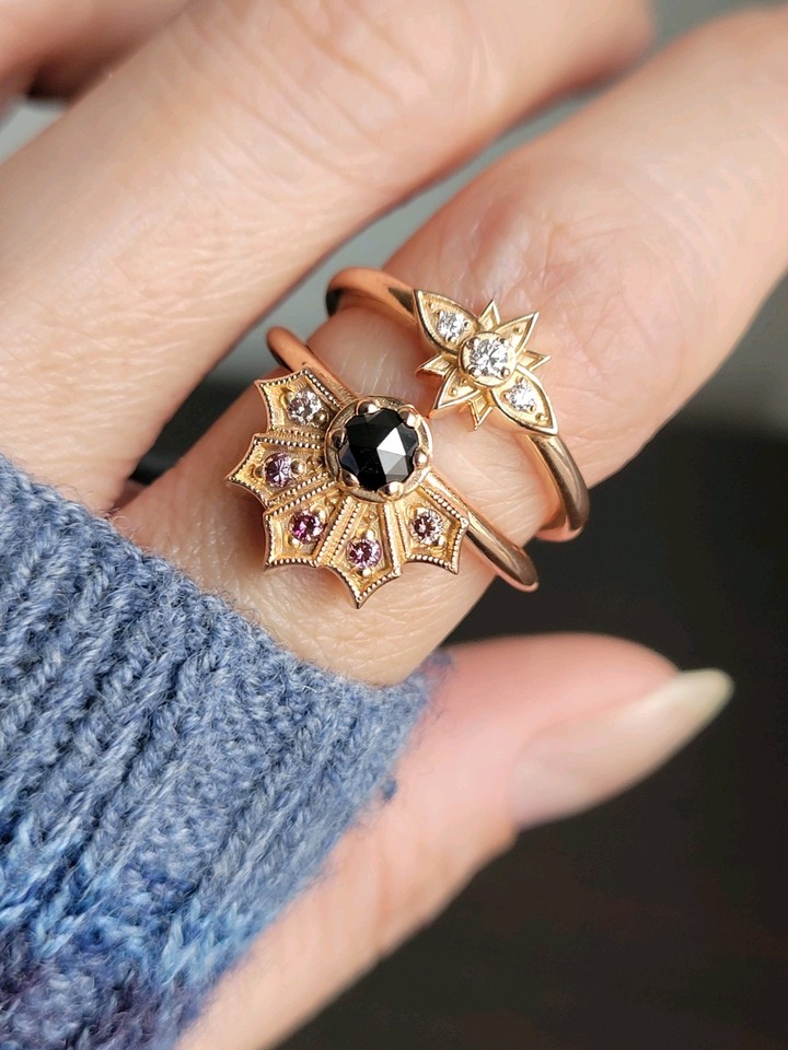 Swank Metalsmithing 14K Rose Gold Black Diamond Purple Diamonds Deco ...