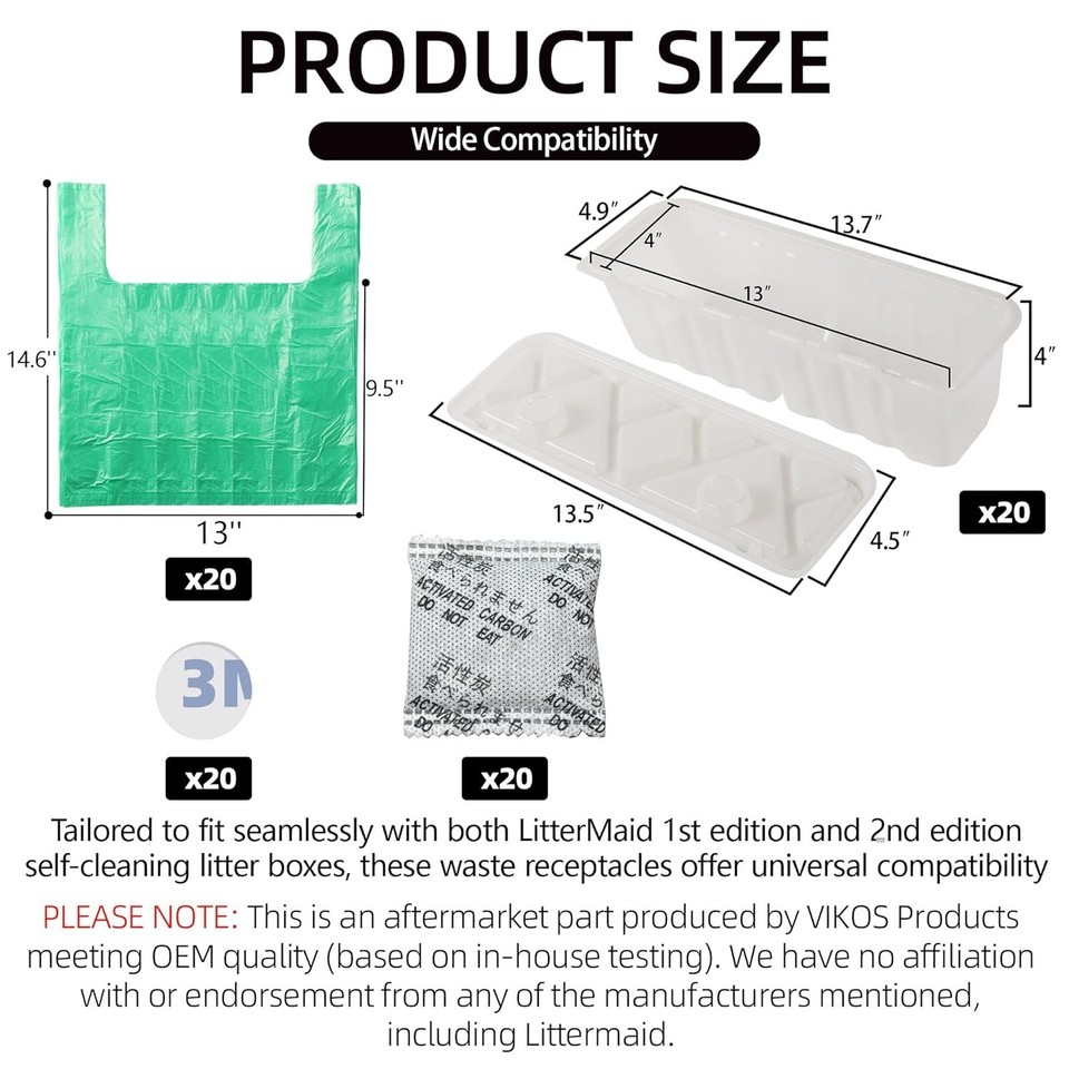 20-Pack Disposable Litter Box Waste Receptacles Compatible with ...
