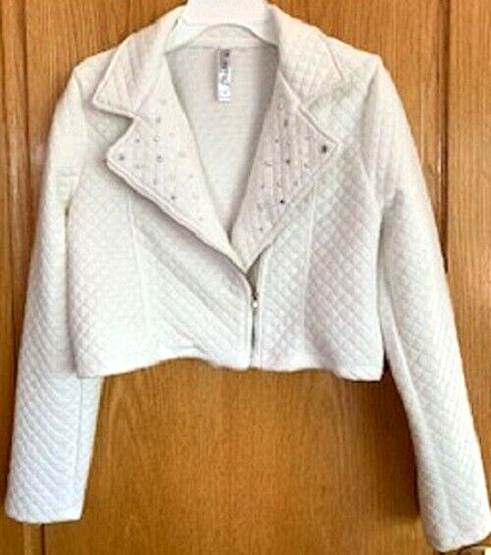 NWOT Beautees Girls' Quilted Moto Ivory Cropped Beaded Jacket/Blazer Sz ...