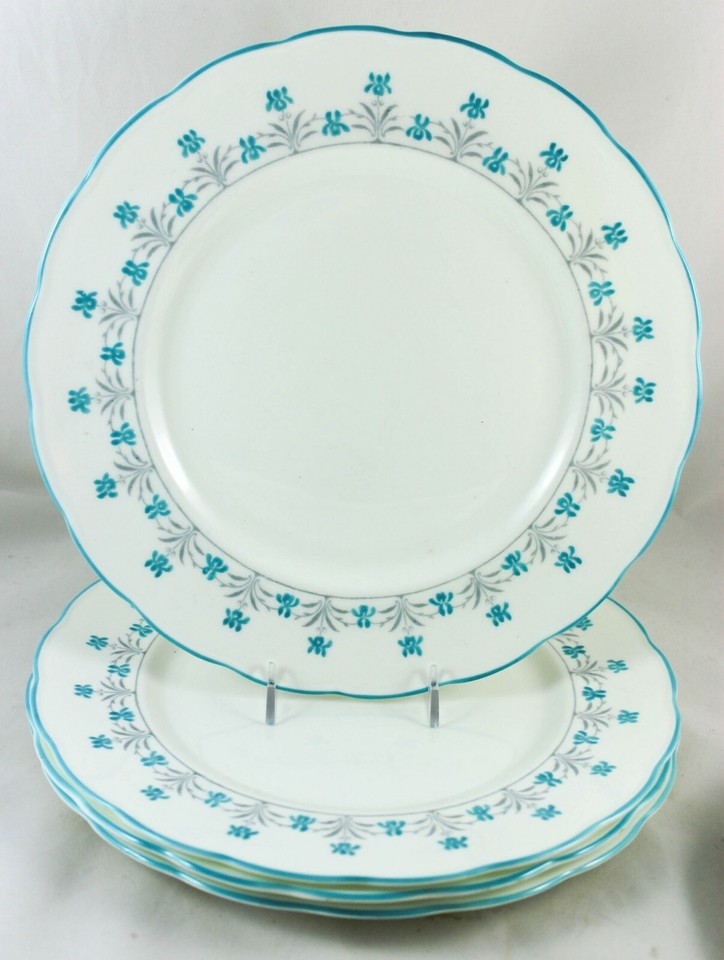FAB SET 4 DINNER PLATES GEORGE JONES CRESCENT BONE CHINA 32963 AQUA ...
