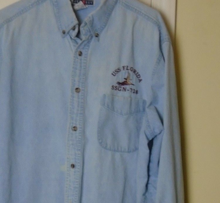 SSGN 728 USS FLORIDA Jerzees Denim Shirt SZ XL Blue Jean Long Sleeve ...