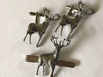 Stag Pair of Cufflinks And Tie Slide Made From English Pewter A31 | eBay UK