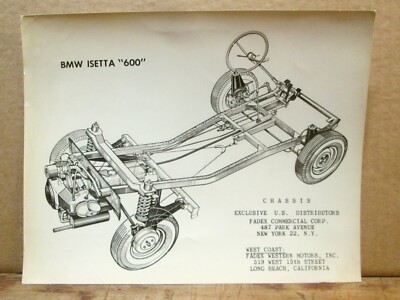 1958 BMW ISETTA 600 LIMOUSINE FACTORY PHOTO, 8" x 10", Chassis ...