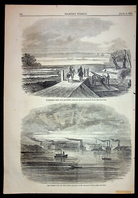 Harper's Weekly 1863 Civil War Print Sunset Gun In The Yazoo Warrenton ...
