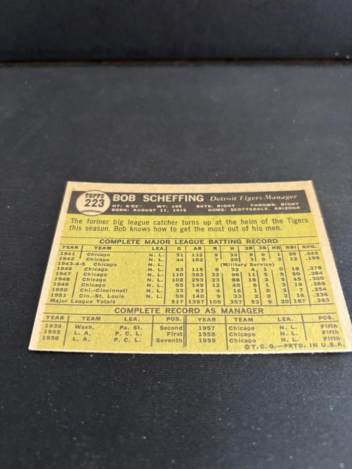1961 Topps #223 Bob Scheffing Manager Detroit Tigers | eBay