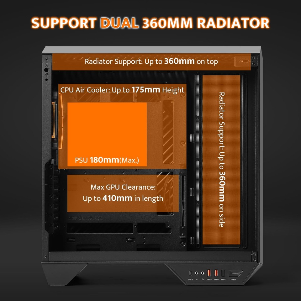 Full-Tower ATX Gaming PC Case, Back Plug-in Motherboard, Dual-Chamber ...