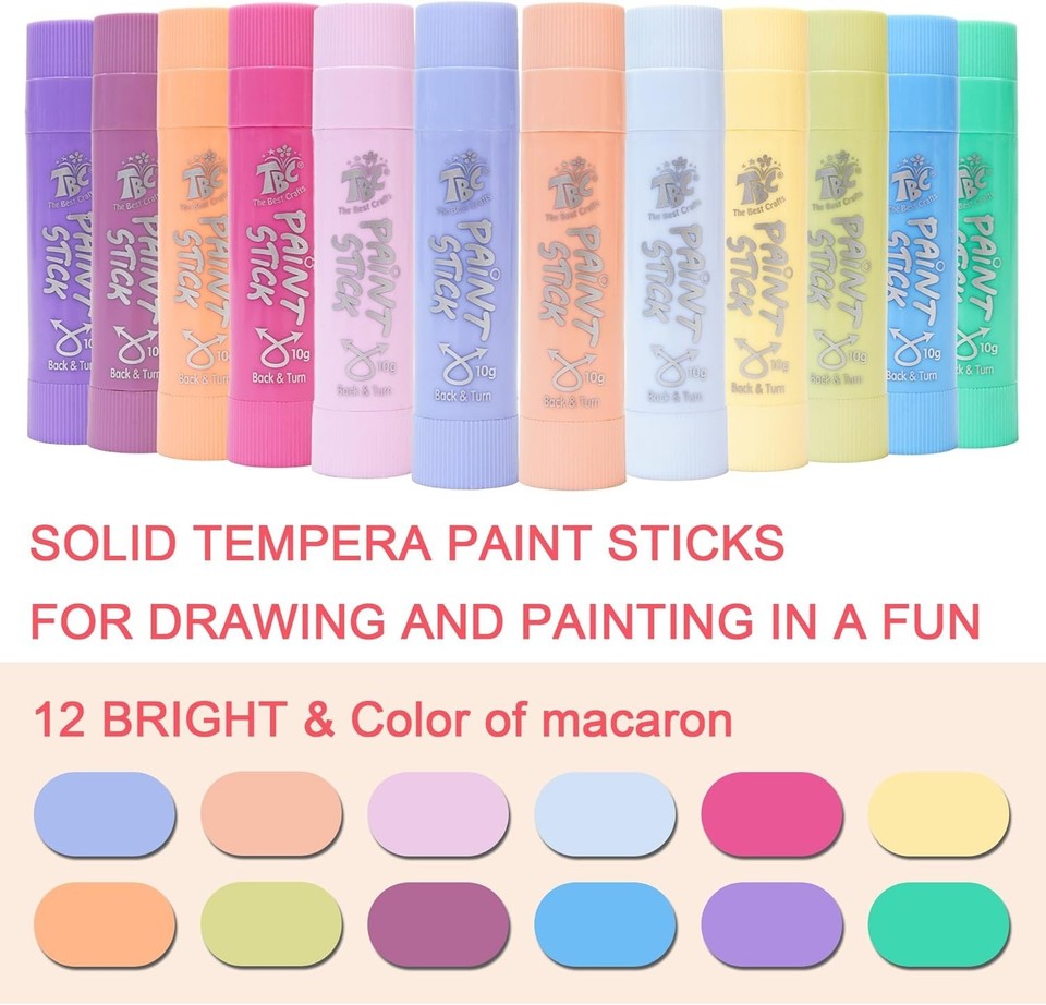 Paint Sticks, 12 Colors Pastel, Washable, Non-toxic, Tempera Paint ...
