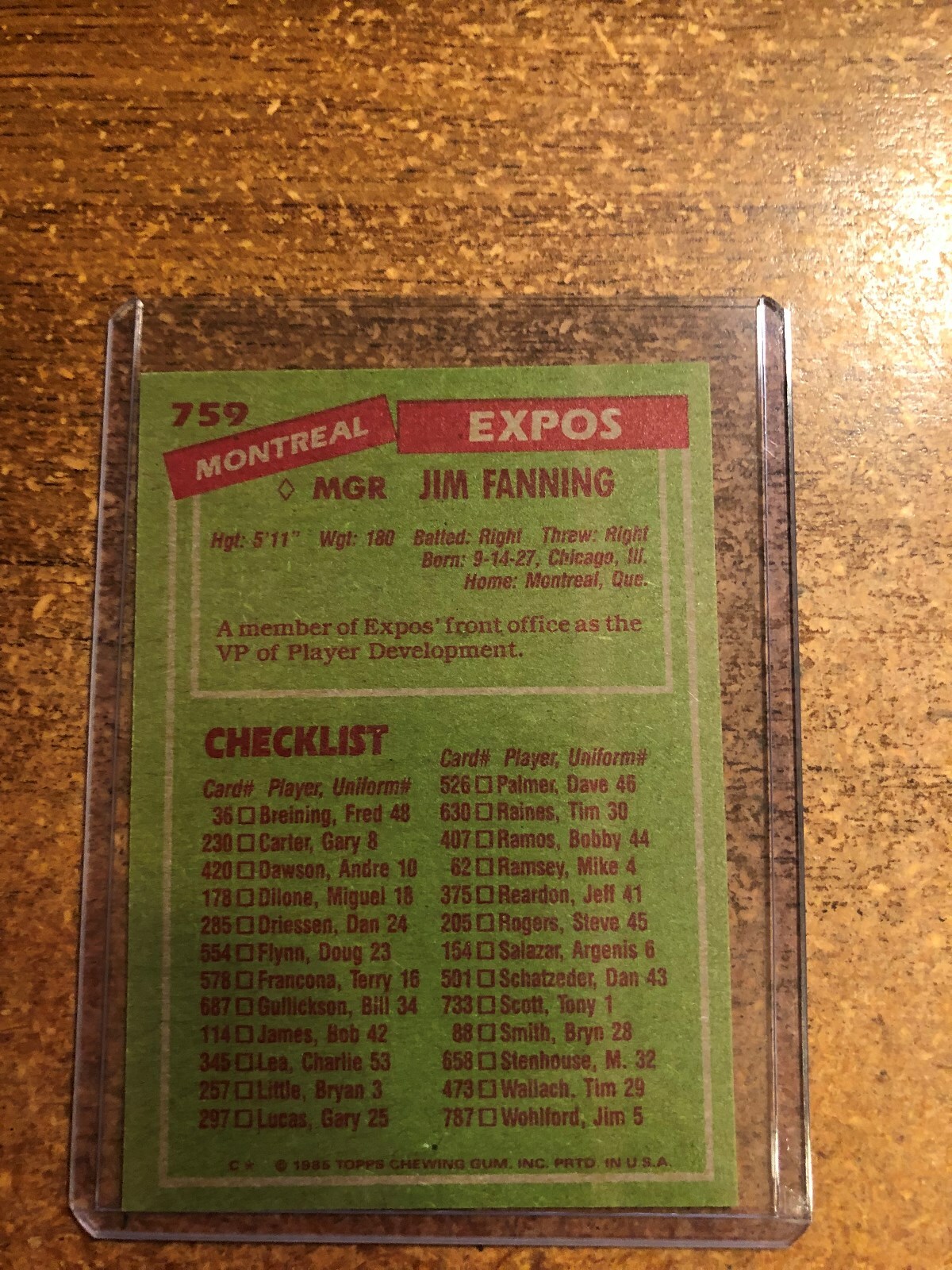 1985 Topps Baseball # 759 Jim Fanning Expos Manager/Checklist Unused | eBay