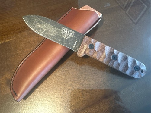 ESEE PR4 Fixed Blade ROWEN Survival Knife with Leather Sheath - Black ...
