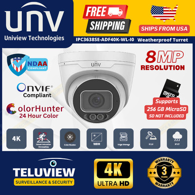 UNV 4K UltraHD ColorHunter 24/7 Color Weatherproof Turret IP Security ...