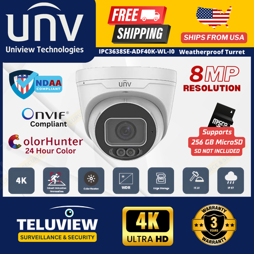 UNV 4K UltraHD ColorHunter 24/7 Color Weatherproof Turret IP Security ...