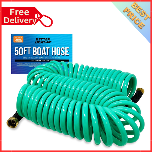 50 Ft Coiled Boat Hose | Coil Hose Water Hoses Expandable Perfect Coil ...