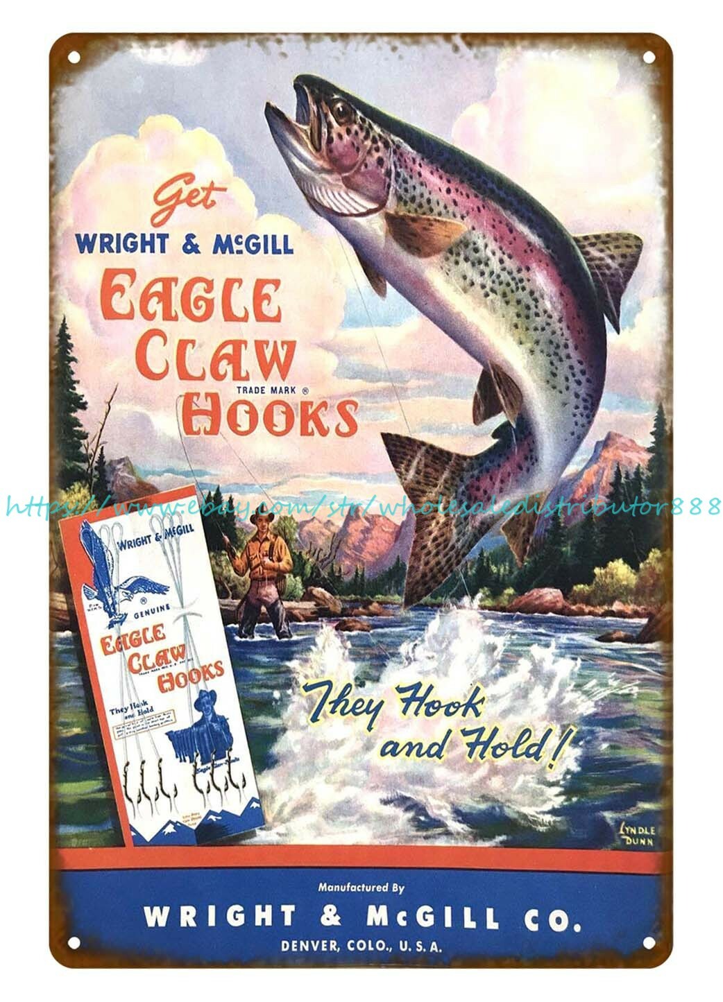 1953 WRIGHT & MCGILL CO Fishing Tackle catalog cover metal tin sign unique decor | eBay