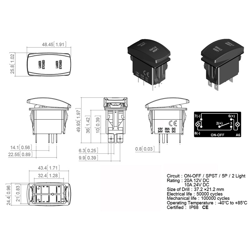 Blue Led Printed Rocker Switch Button For Car Marine Boat 12V ARB Style ...