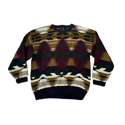 Vintage 90s Structure Men's Aztec Geometric Knit Sweater Size M | eBay