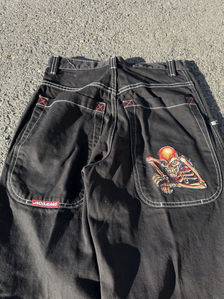 Vintage Y2K JNCO Skull Skeleton Skater Streetwear Black Men’s Baggy ...