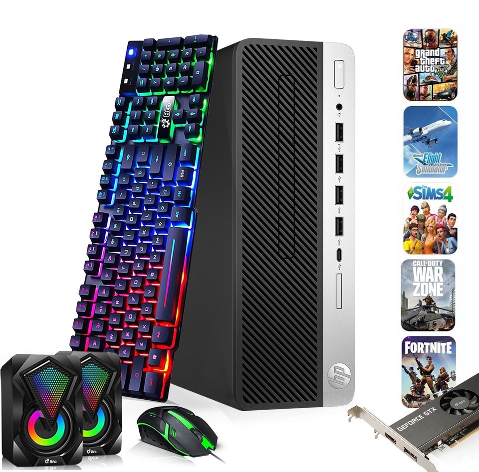 HP G4 SFF Gaming PC i5-8th 32GB RAM 2TB SSD HDD 24" LED NVIDIA GTX ...