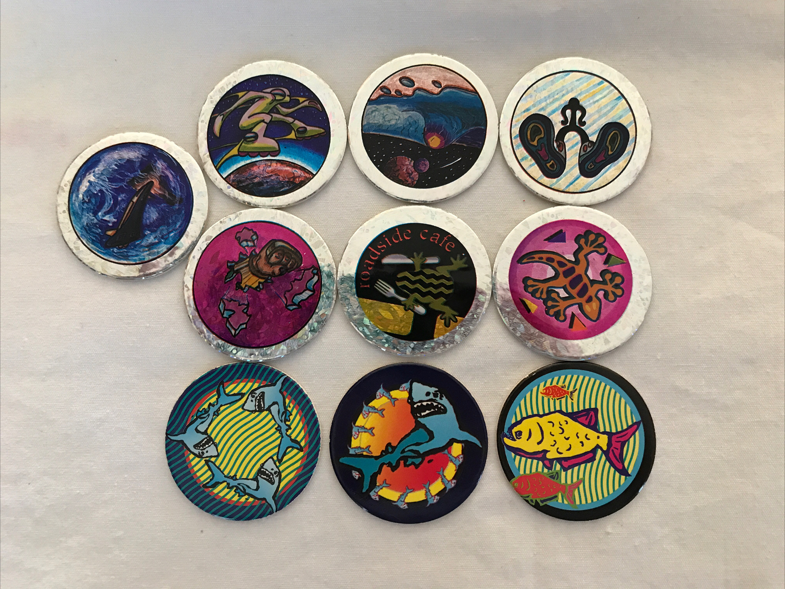 Pogs 1990’s: 7 Silver Rim Pogs And 3 Shark Pogs (Stack N Smack) | eBay