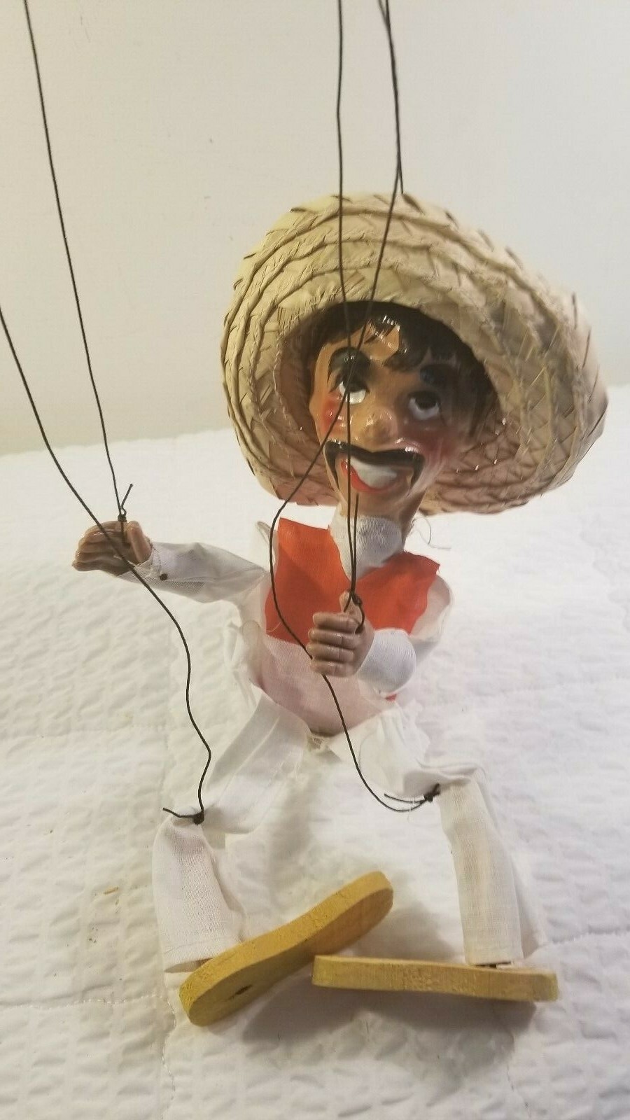 VTG 14" Fabric/ Wood MAN Folk Art Mexican Marionette String Puppet w ...