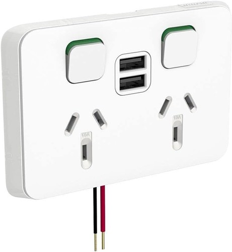 Clipsal Iconic 250V 10A Horizontal Mount Dual USB Charger Twin Switched ...