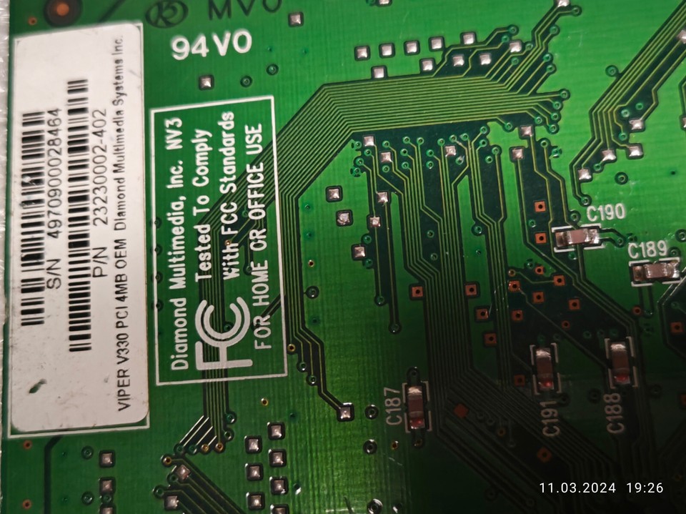 1997 PCI 3D DIAMOND VIPER V330 Rev D 22230002-002 Nvidia RIVA 128 SGS-T ...