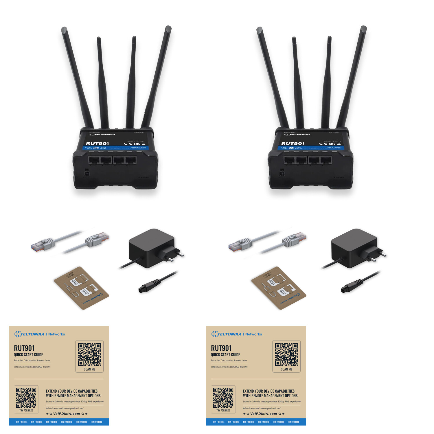 2x Teltonika RUT901 Industrial 4G LTE (Cat 4) cellular WiFi Router Dual ...