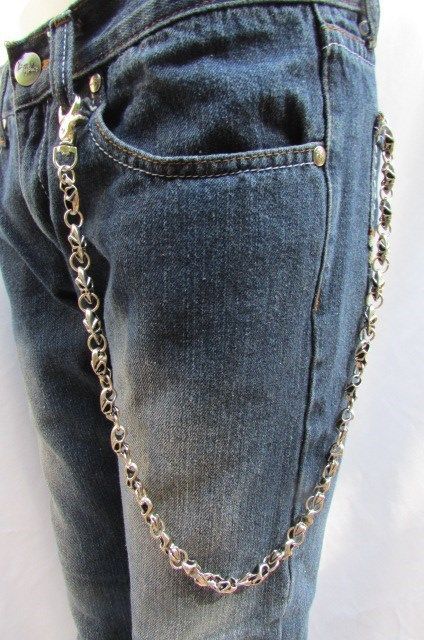 New Men Biker Fashion Long Metal Silver Rocker Wallet Chunky Chains ...