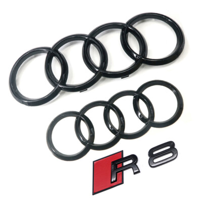 3 pcs AUDI R8 Gloss Black Hood Trunk Ring Logo Badge Kit Set 2008-2015 ...