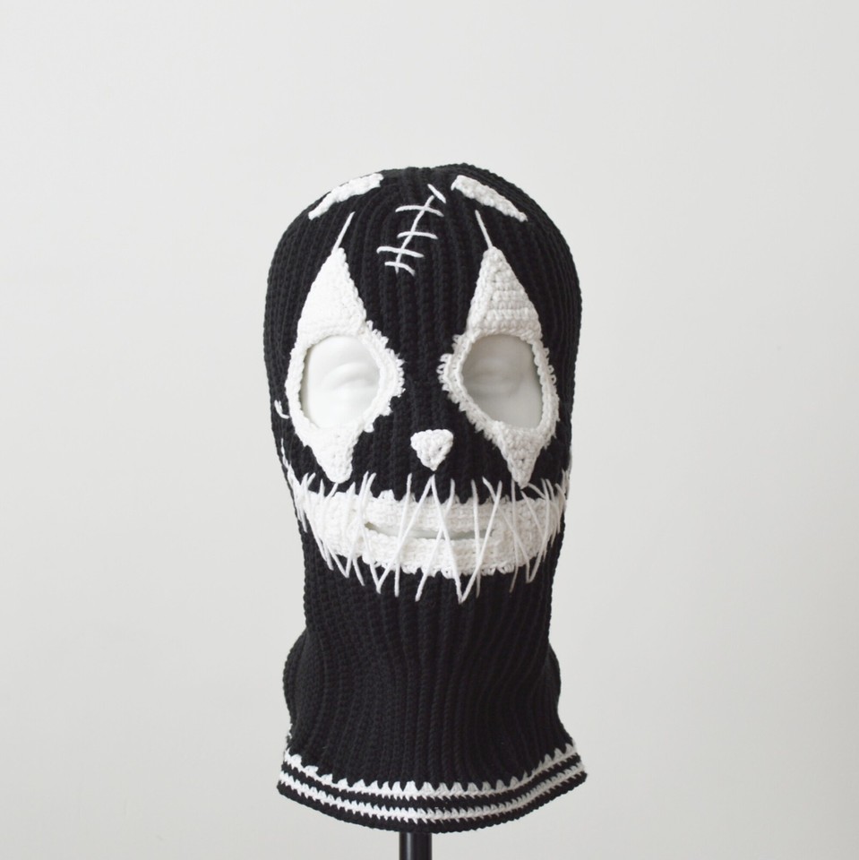 Knitted creepy black balaclava ski mask women men Custom crochet ghost ...