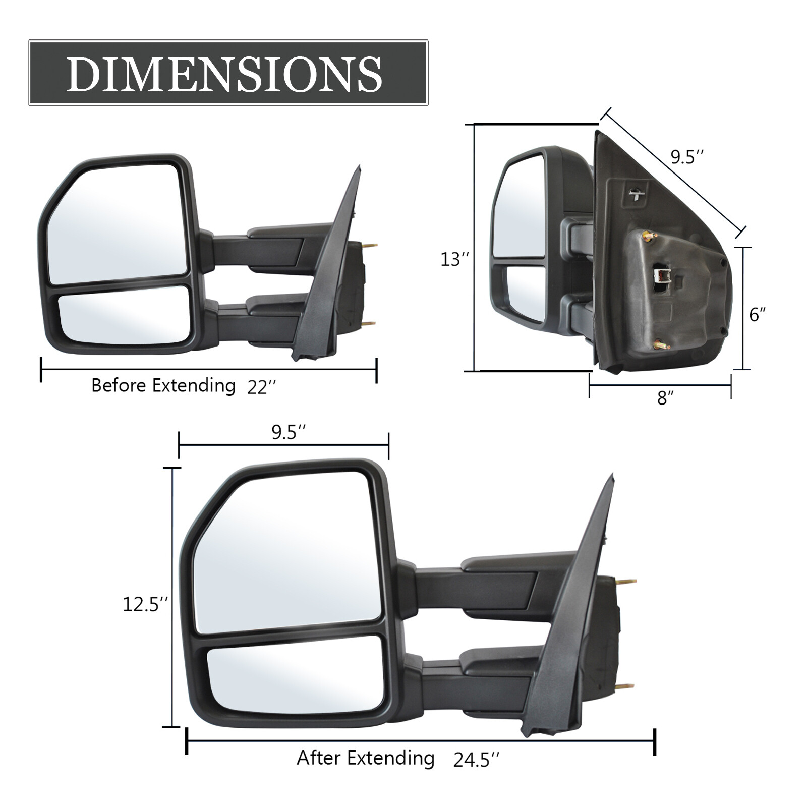 Tow Mirrors For 2015-2020 Ford F-150 Power Heated Temp Sensor Passenger ...