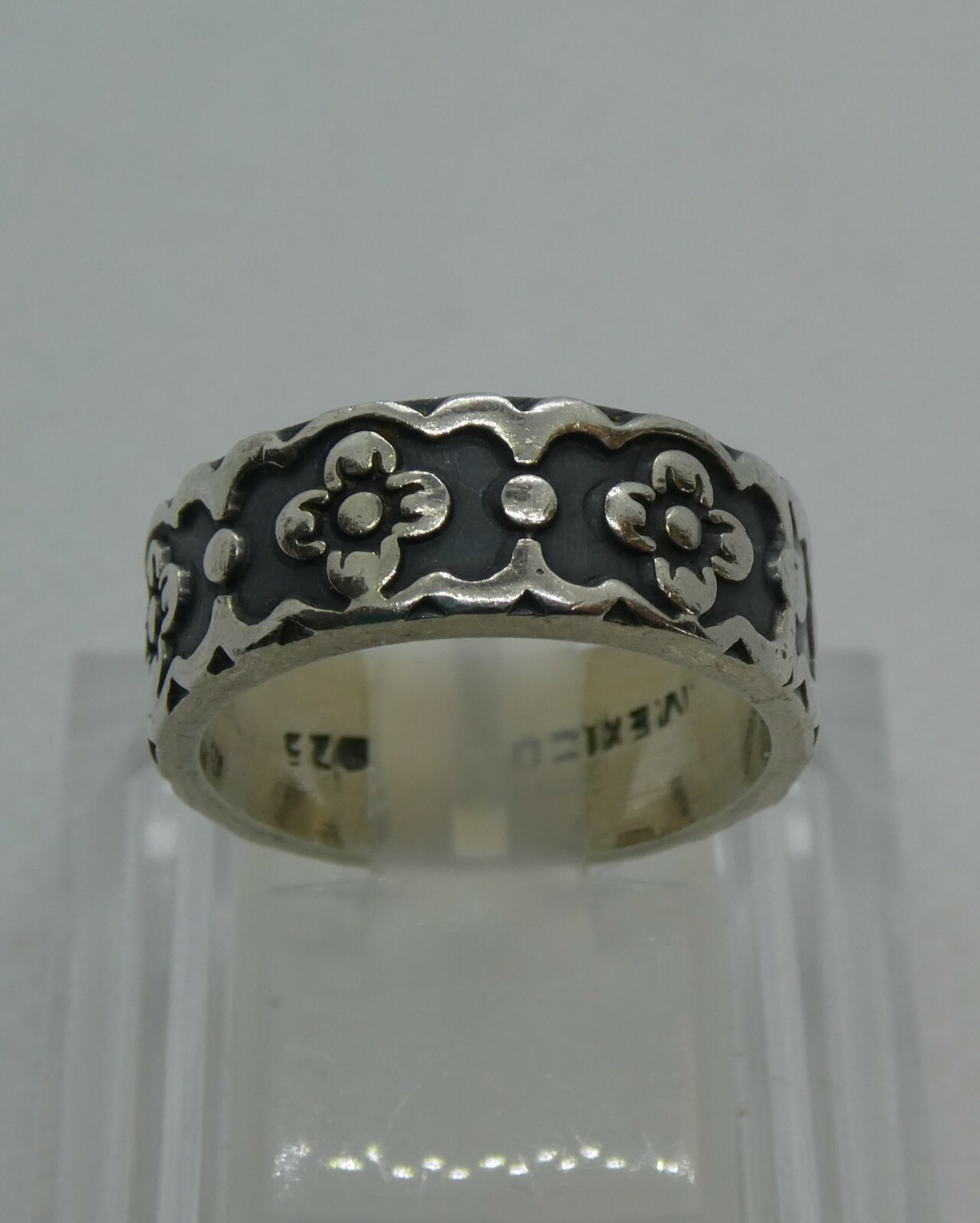 Mexico 925 Silver Wide Flower pattern ring size N (6… - Gem